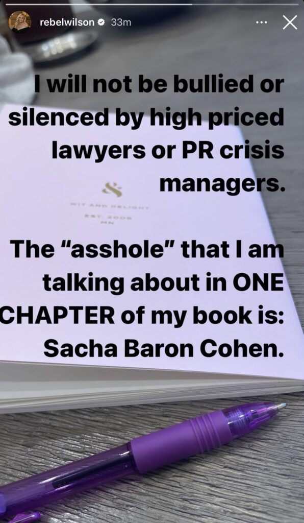 Rebel Wilson reveals asshole she wrote about is Sacha Baron Cohen - F*XOXO