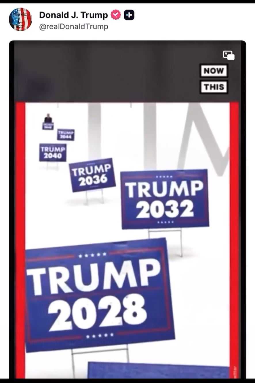 Donald Trump posted Trump 4EVA video on Truth Social, meaning that ...