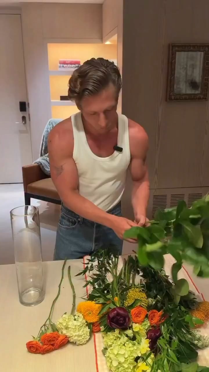 Jeremy Allen-White doing flower arranging for Interview Magazine - F*XOXO