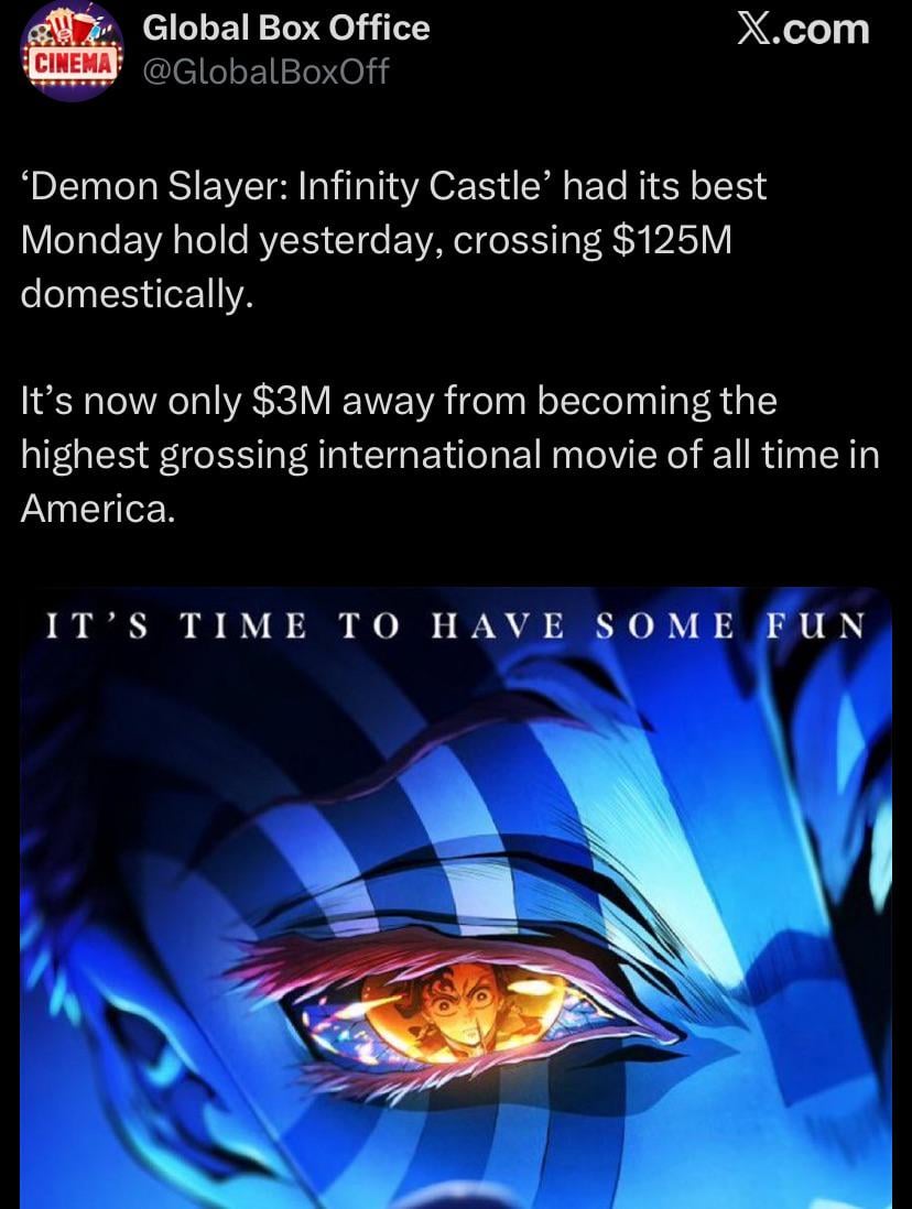 ‘Demon Slayer: Infinity Castle’ had its best Monday hold yesterday ...