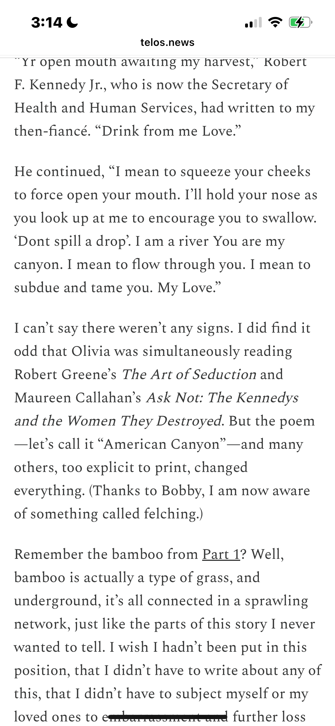 Apparently RFK JR wrote Olivia Nuzzi the worst poem in existence - F*XOXO