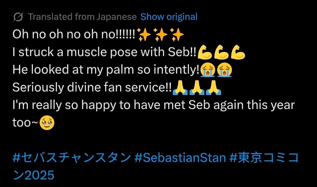 A fan in Japan drew in his hand the pose he wanted to do with Sebastian ...
